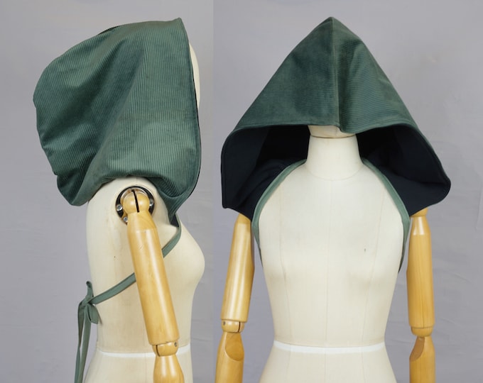 Victorian XXL Hood With Ribbon, Dark Green, Corduroy, Big Hood ...