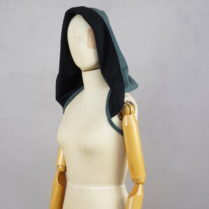 Blue Wool XL Hooded, Reversible Single Hood, Victorian, Big Scarf, Organic Cotton, Oversized ...