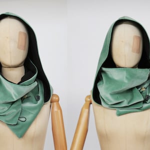 Green Hooded Cowl Victorian XL Hood With Black Buttons Hood - Etsy