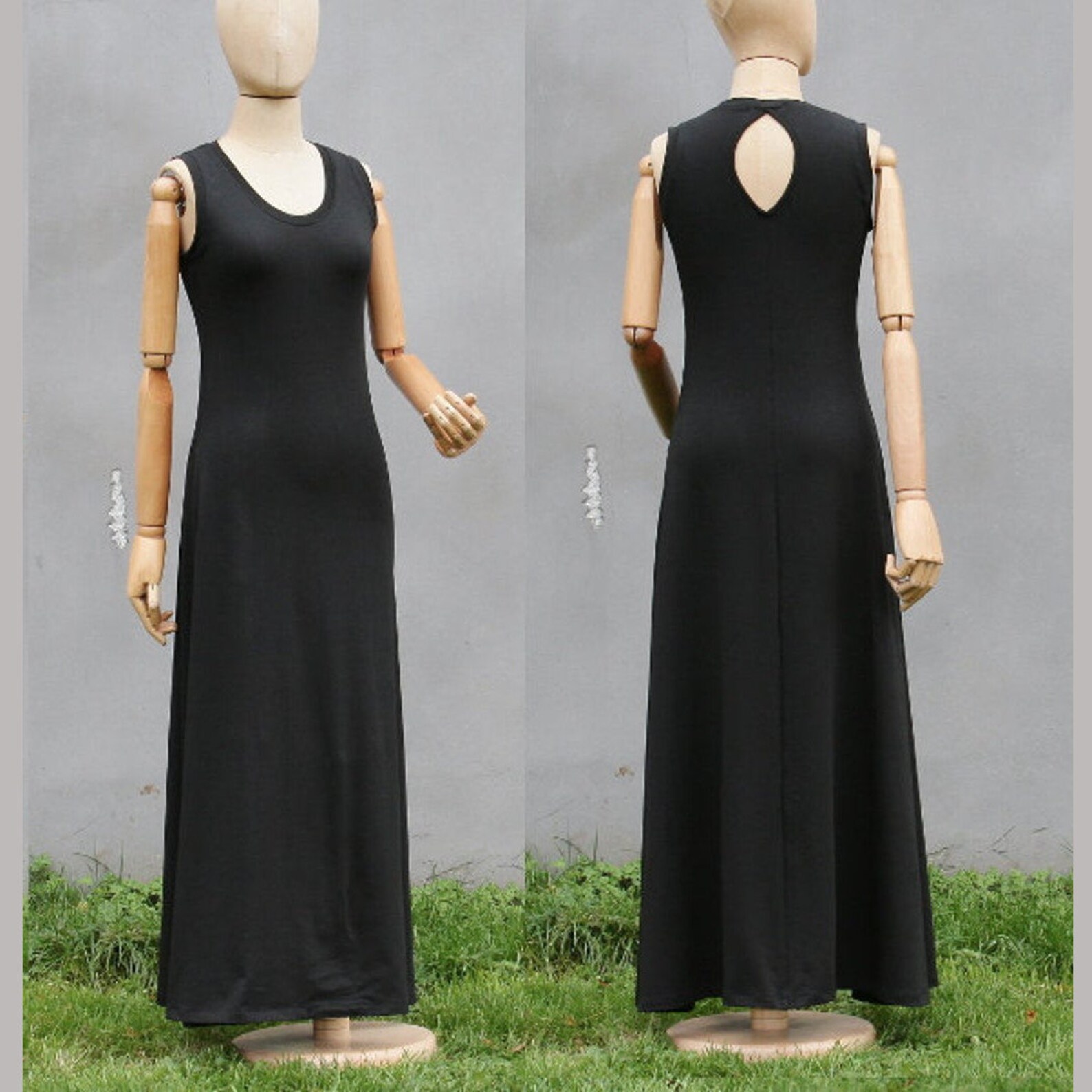 Black Maxi Dress, Keyhole Back, Organic Cotton Jersey, Organic Woman's ...