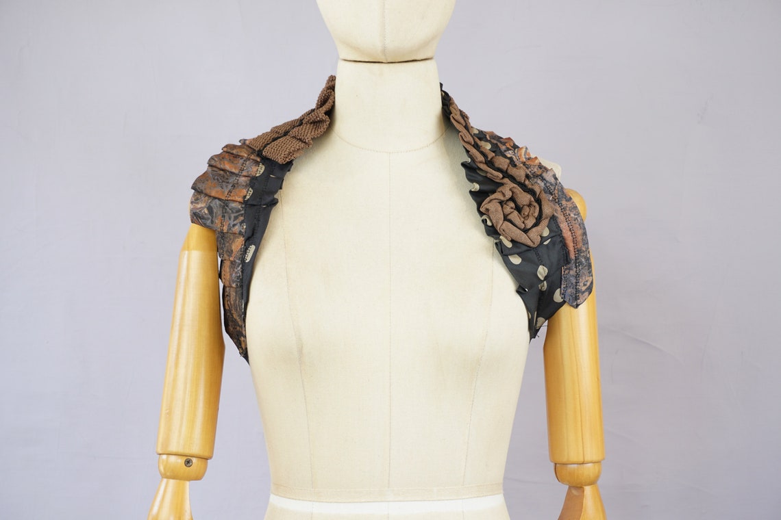 Necktie Shoulder Wrap, Victorian Inspired Black & Brown, Upcycled, Eco ...