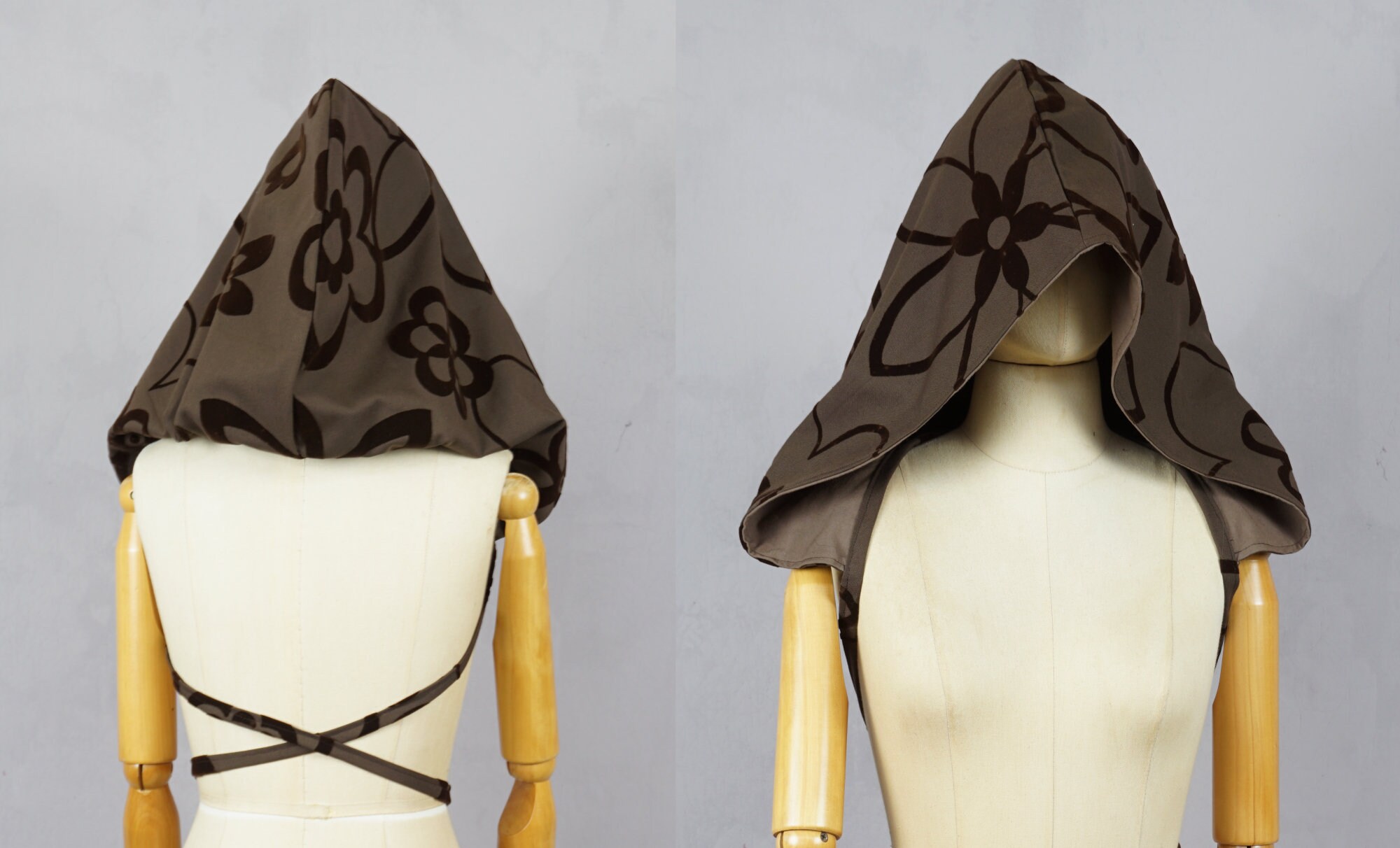 Victorian XXL Hood With Ribbon, Brown Floral, Big Hood, Oversized ...