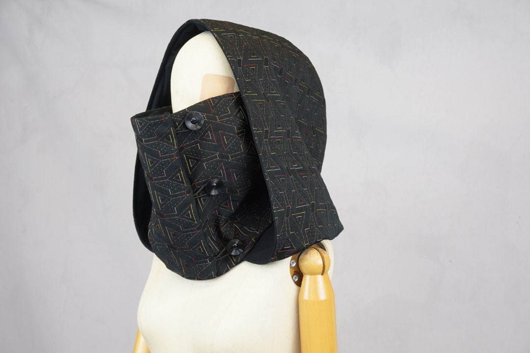 Big Black Oversized Hood, Black Patterned Hooded Cowl, Victorian XXL ...