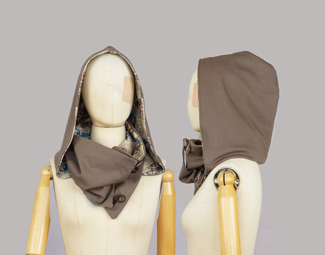 Unisex Hooded Cowl, Brown Hood, Wanderer, Hooded Scarf, Cotton and ...