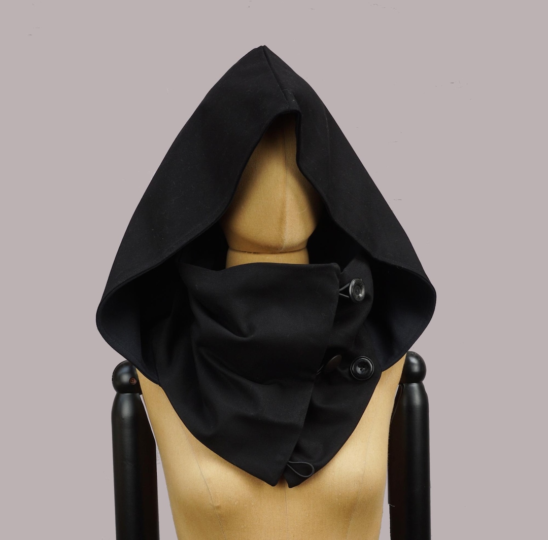 Black XL Hooded Cowl Hood, Snood, Hooded Scarf, Fairytale, Organic ...