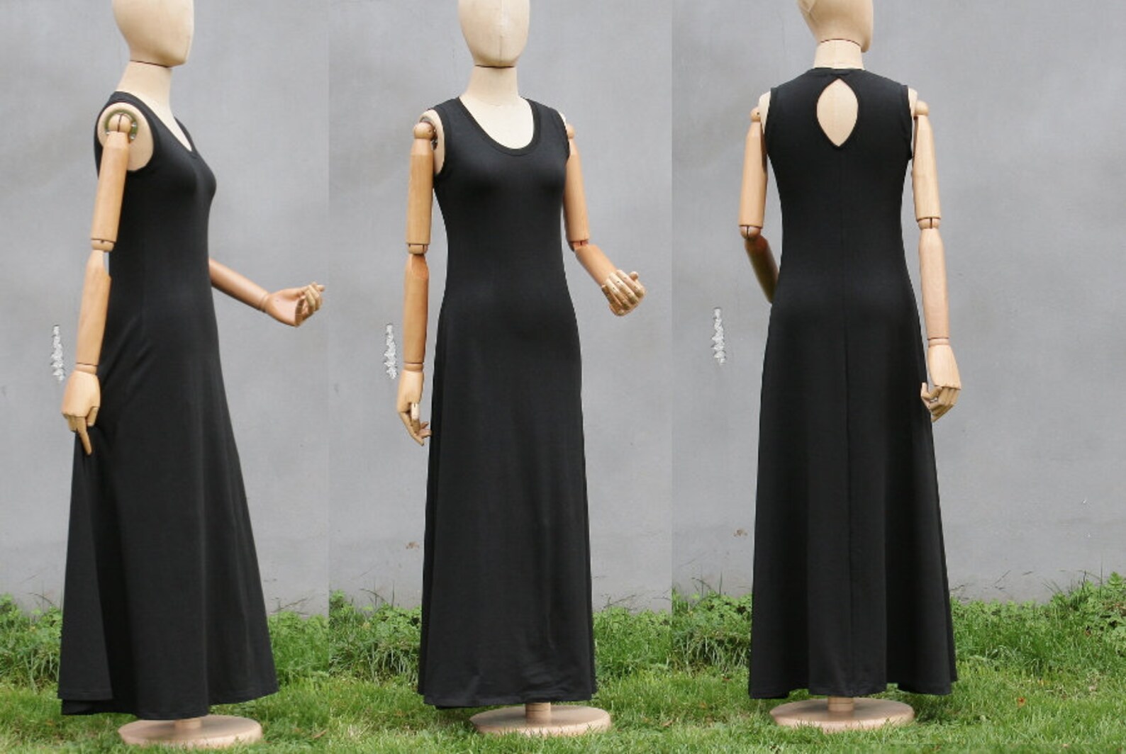 Black Maxi Dress, Keyhole Back, Organic Cotton Jersey, Organic Woman's ...