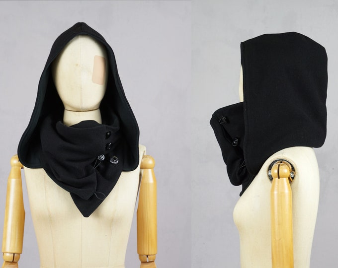 Black Hooded Cowl Unisex Hood Wanderer Hooded Scarf Faux - Etsy
