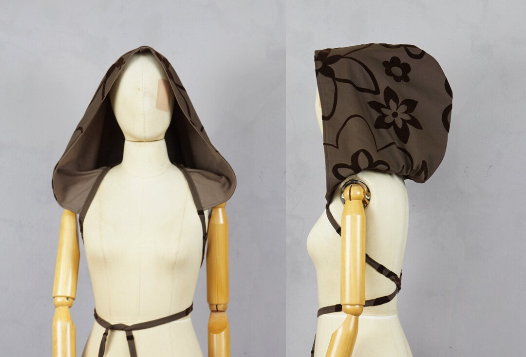 Victorian XXL Hood With Ribbon, Brown Floral, Big Hood, Oversized ...