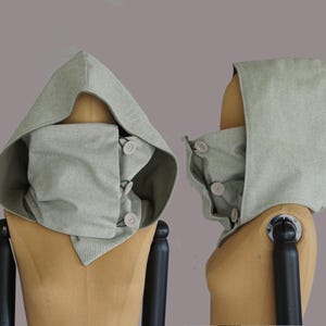 Green Hooded Cowl, Victorian XL Hood, With Black Buttons, Hood With ...