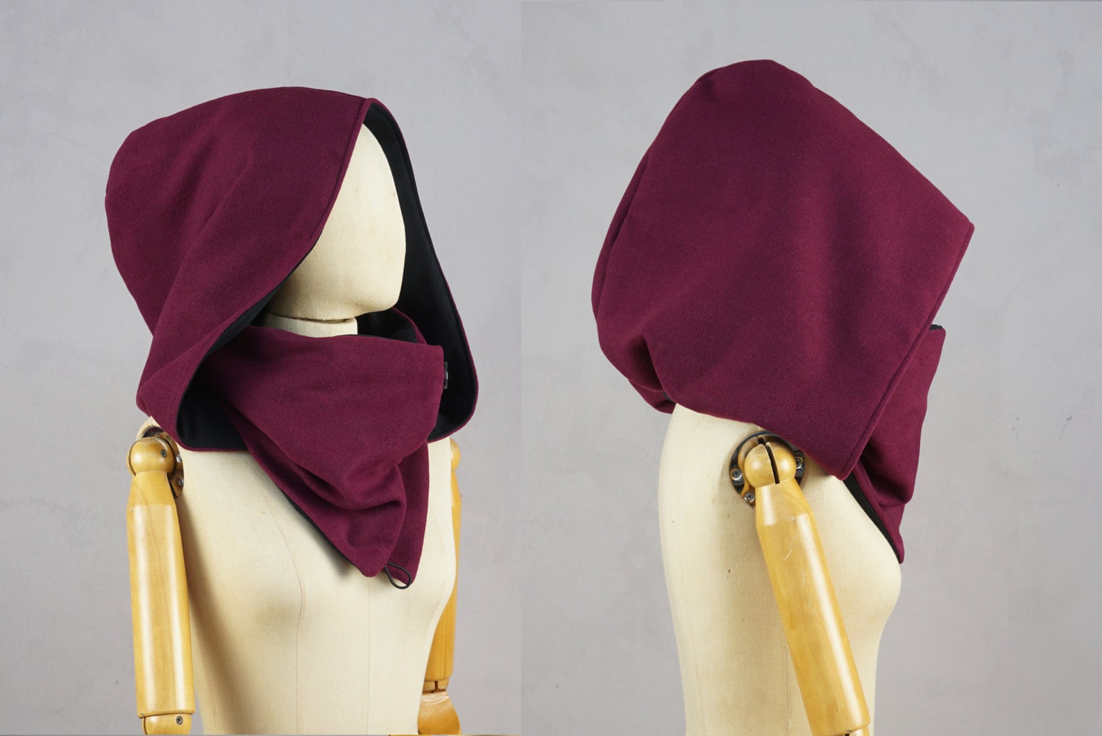 Dark Red XXL Hooded Cowl, Wool, Hood, Victorian Hood, Scoodie, Hooded ...