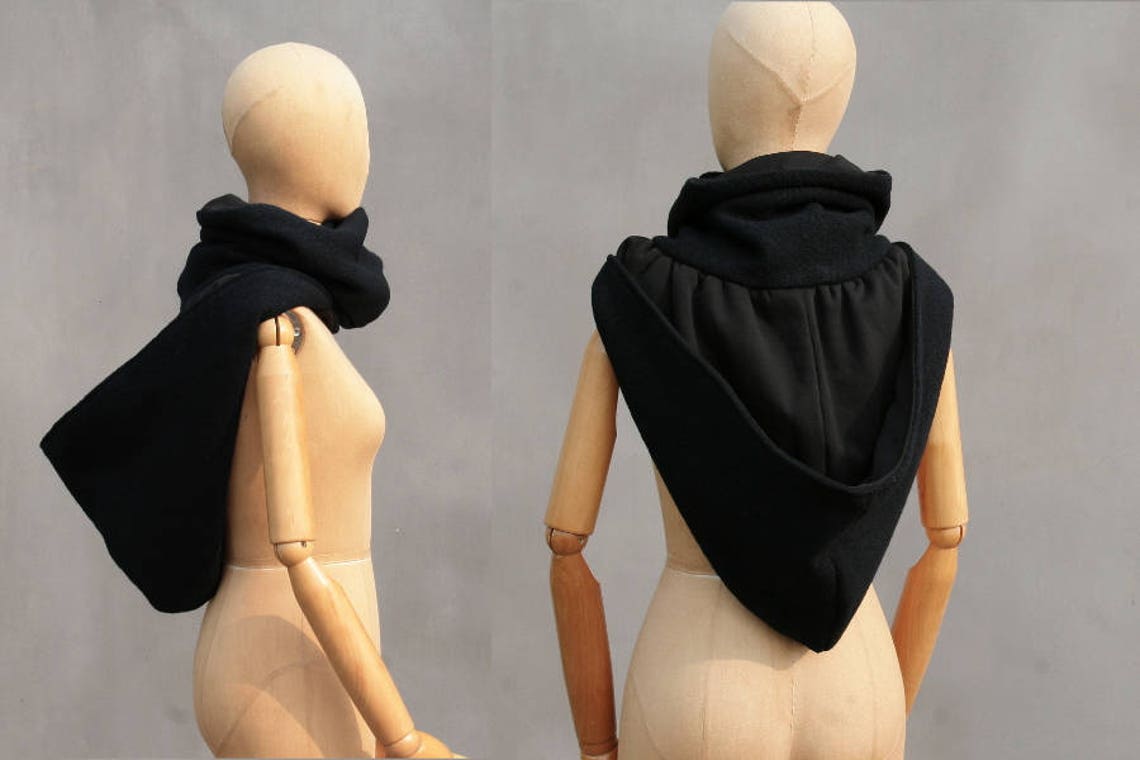 Black Hooded Cowl Victorian XXL Hood Scoodie Hooded Scarf - Etsy
