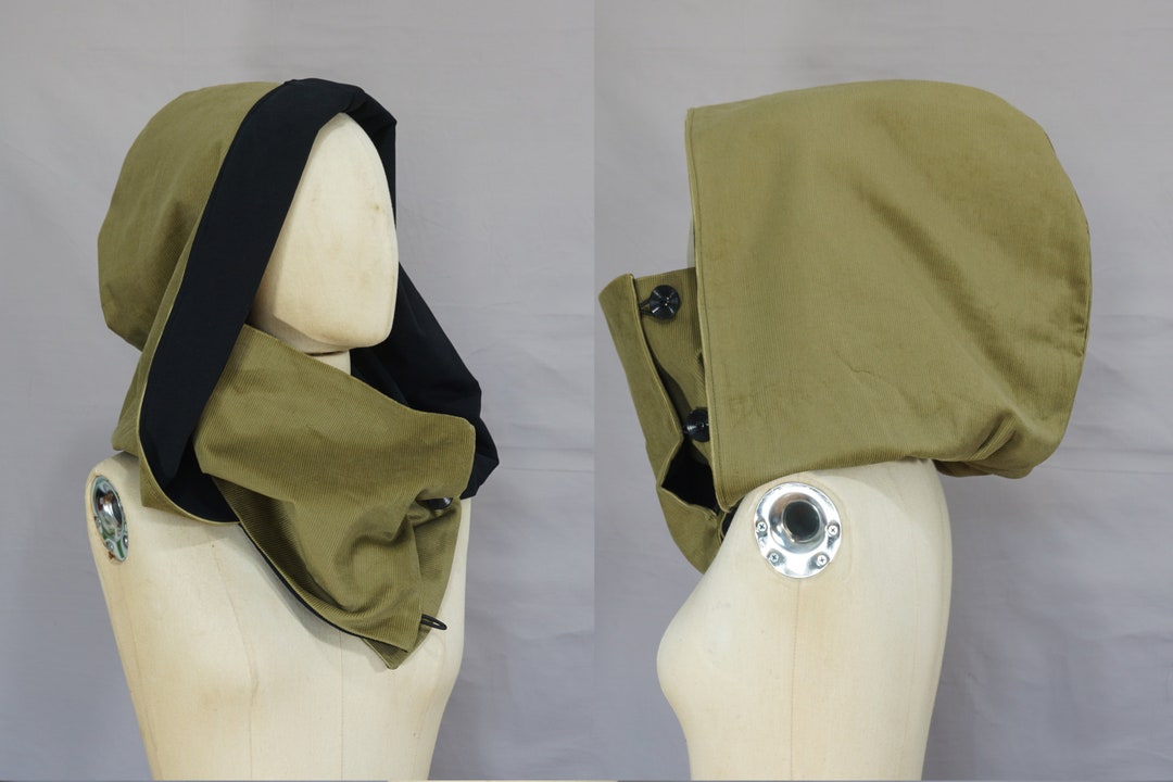 Green Hooded Cowl, Victorian XXL Hood, Oversized Scoodie, Black Hooded ...