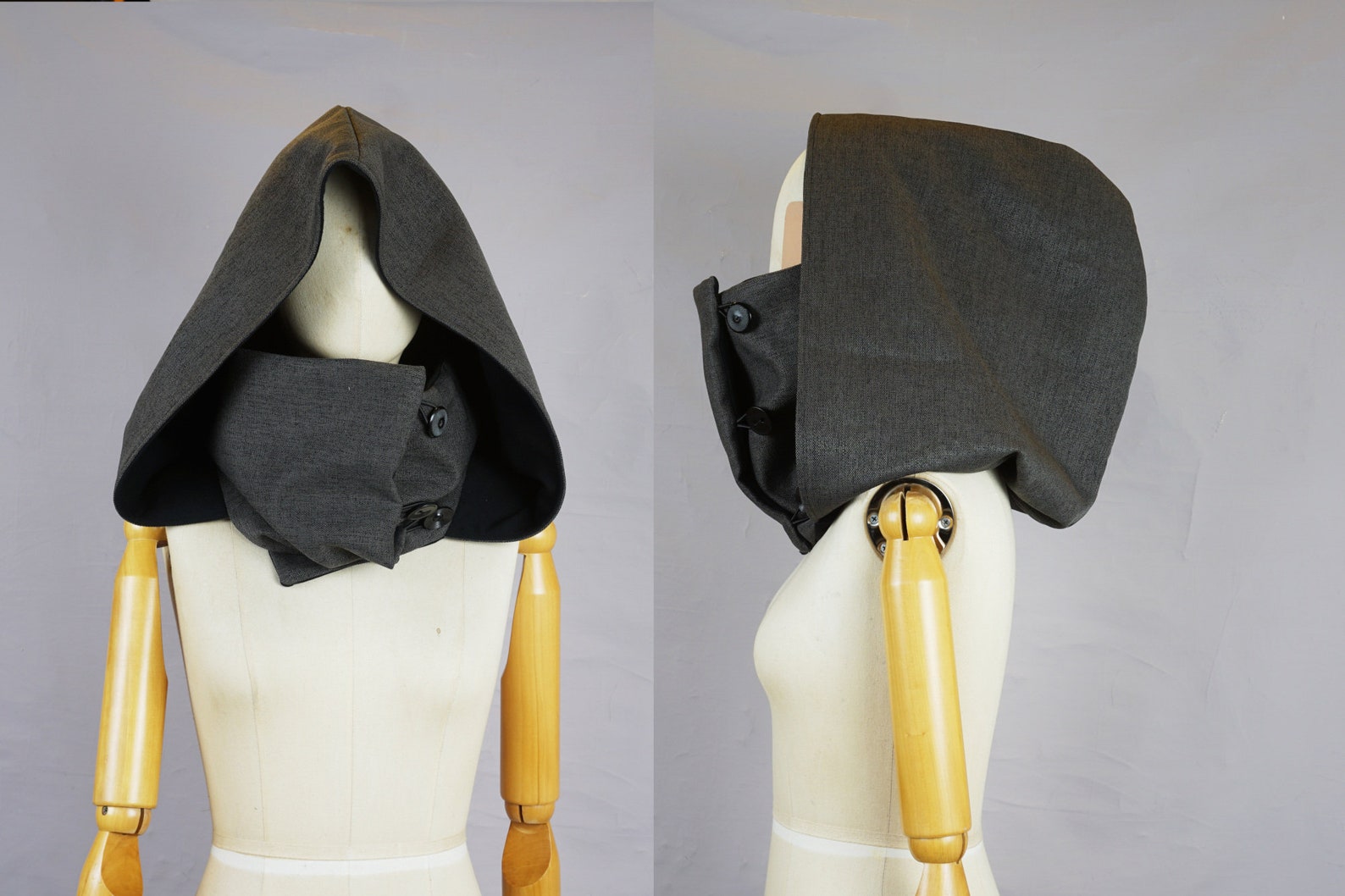 Hooded Cowl, Victorian XXL Hood, Black/ Grey Cotton, Hoodie, Hooded ...