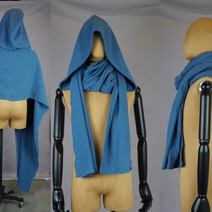 Cape With Oversized Hood. Hooded Scarf, Blue XXL Victorian Shawl, OOAK ...
