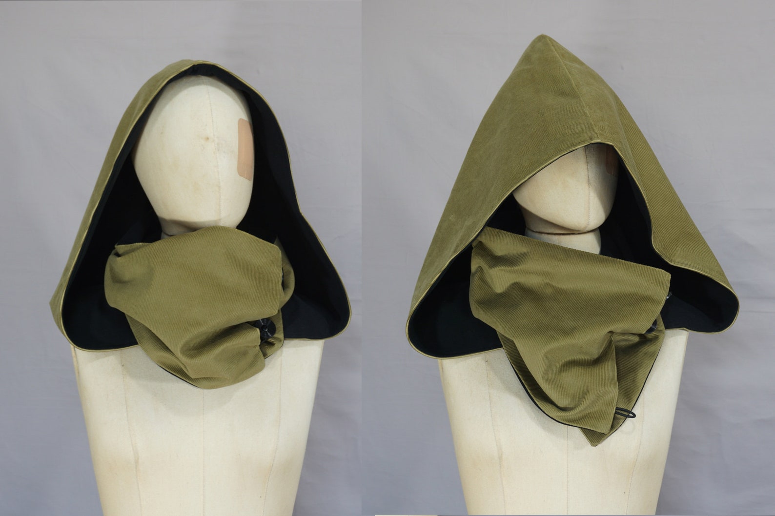 Green Hooded Cowl, Victorian XXL Hood, Oversized Scoodie, Black Hooded ...