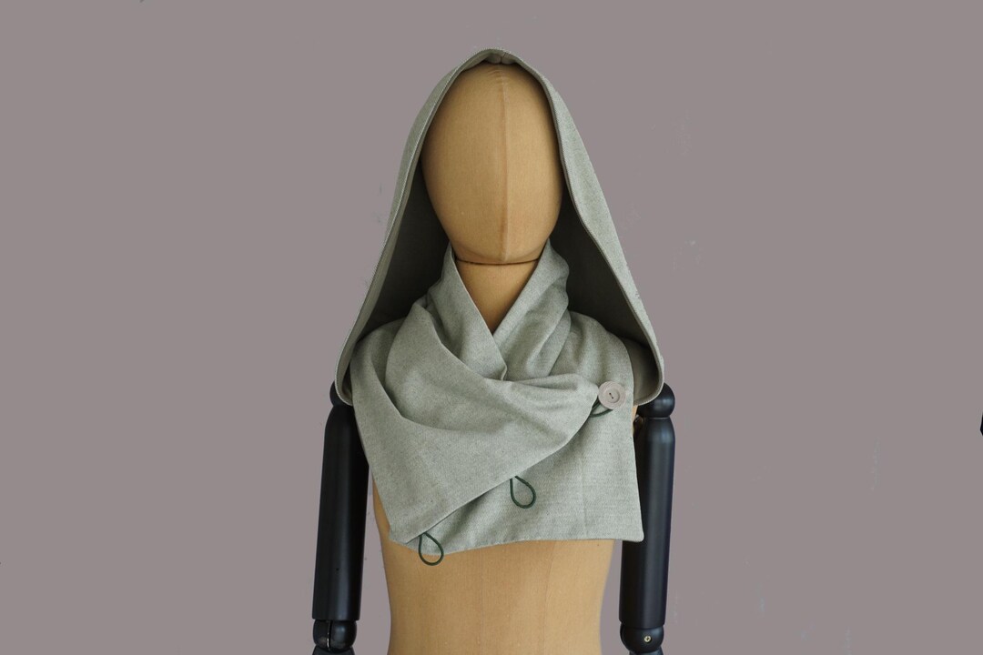 Green Hooded Cowl, Victorian XL Hood, With Black Buttons, Hood With ...