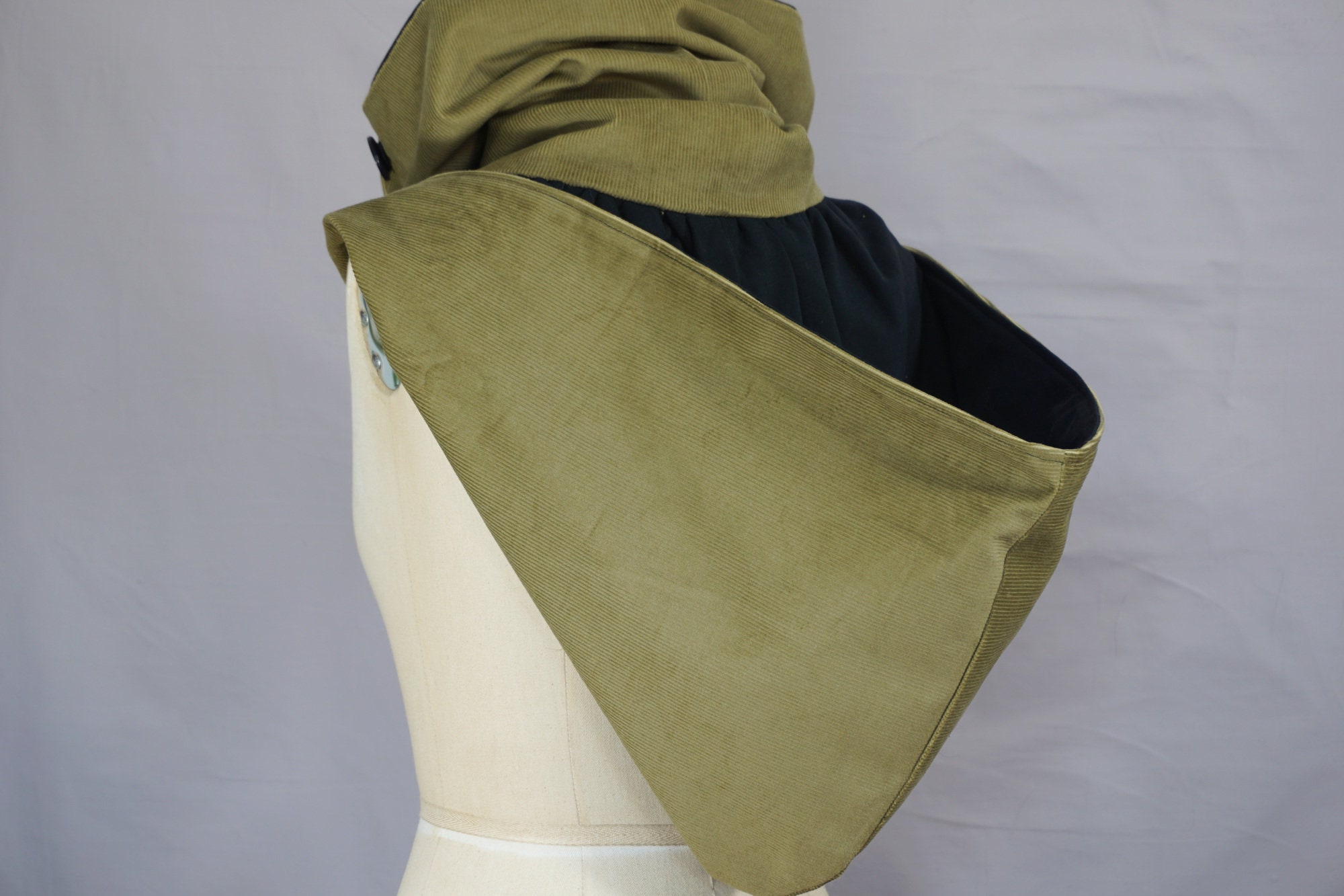 Green Hooded Cowl, Victorian XXL Hood, Oversized Scoodie, Black Hooded ...
