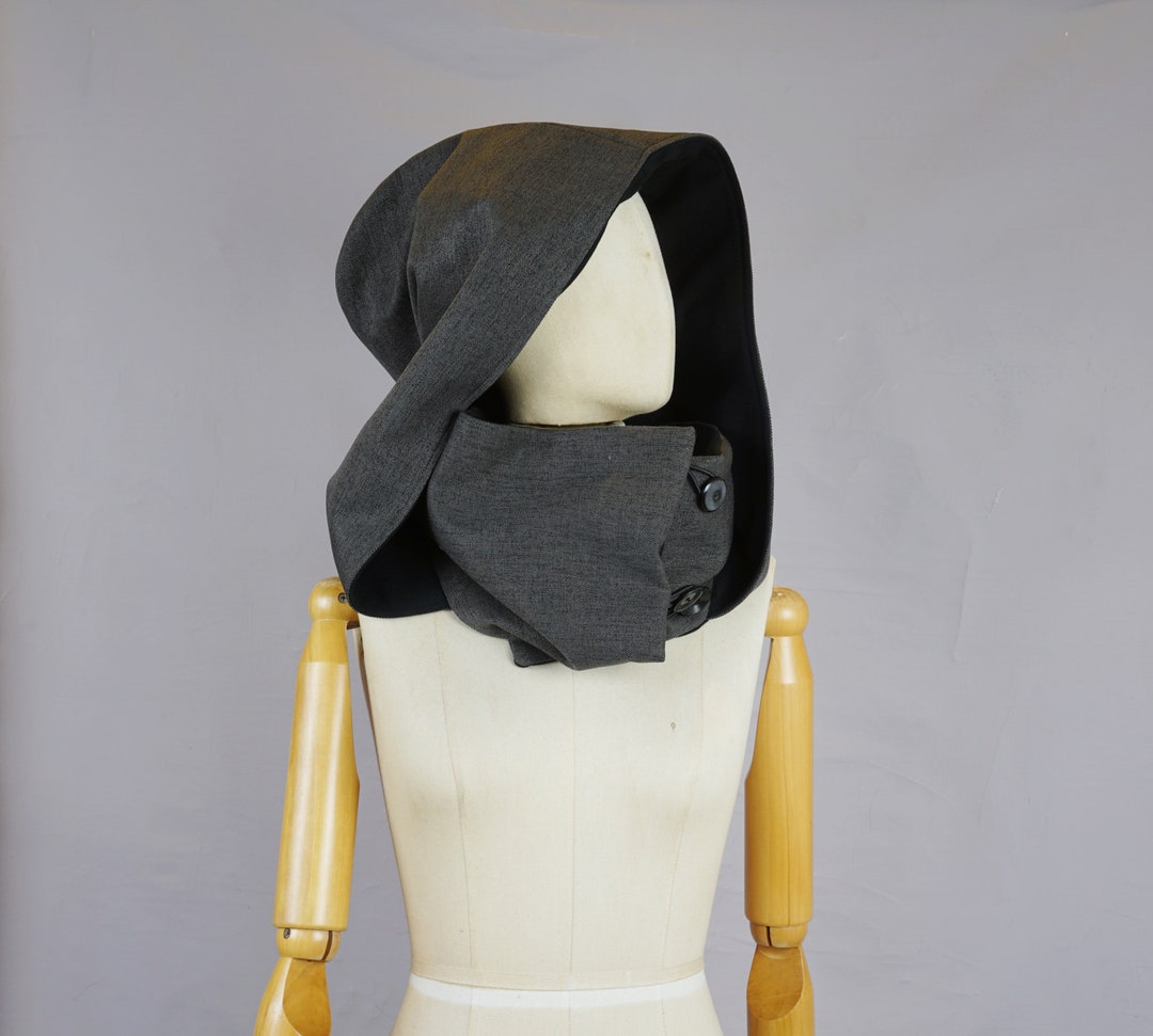 Hooded Cowl, Victorian XXL Hood, Black/ Grey Cotton, Hoodie, Hooded ...