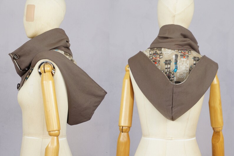 Unisex Hooded Cowl, Brown Hood, Wanderer, Hooded Scarf, Cotton and ...