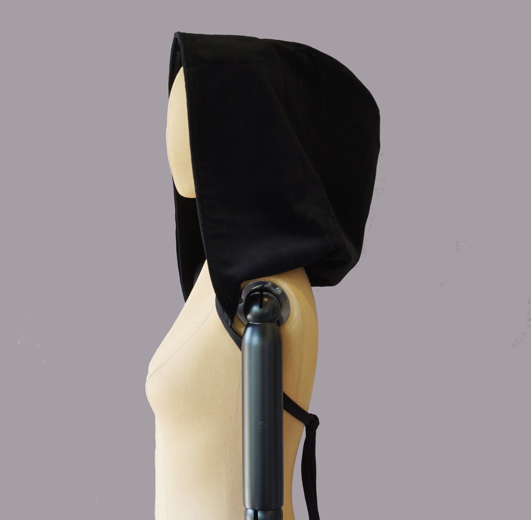 Velvet Oversized Hood, Black Victorian XXL Hood With Ribbon, Black Big ...