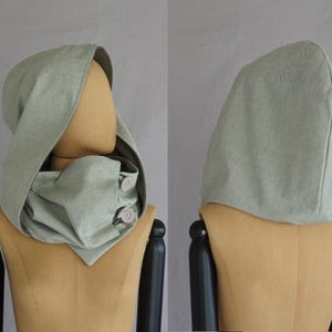 Green Hooded Cowl, Victorian XL Hood, With Black Buttons, Hood With ...