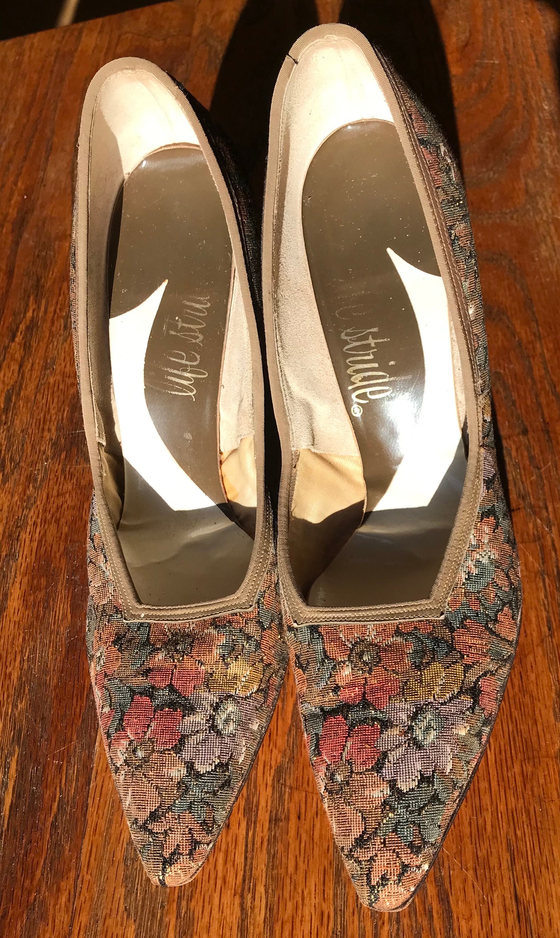 Vintage 1960 Life Stride 4 Inch Spike Heelstapestry Fabric Top and ...