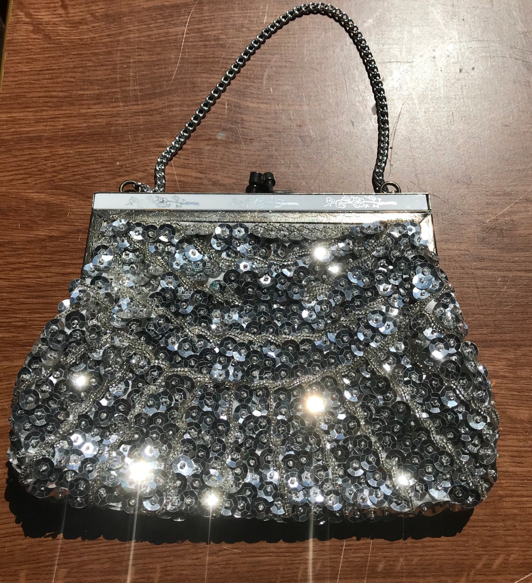 Vintage 1960 Silver Sequins and Glass Beaded Evening Bag~made in Hong ...
