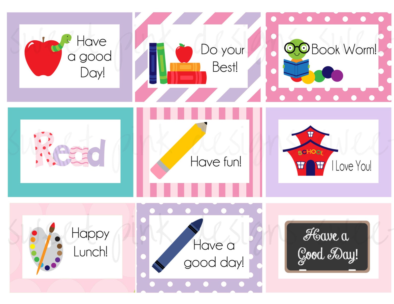 Girl Lunchbox Notes- Printable Lunchbox Notes - Etsy