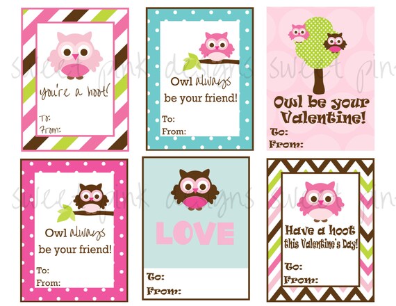 Owl Valentine's Printable Kids Valentine's | Etsy