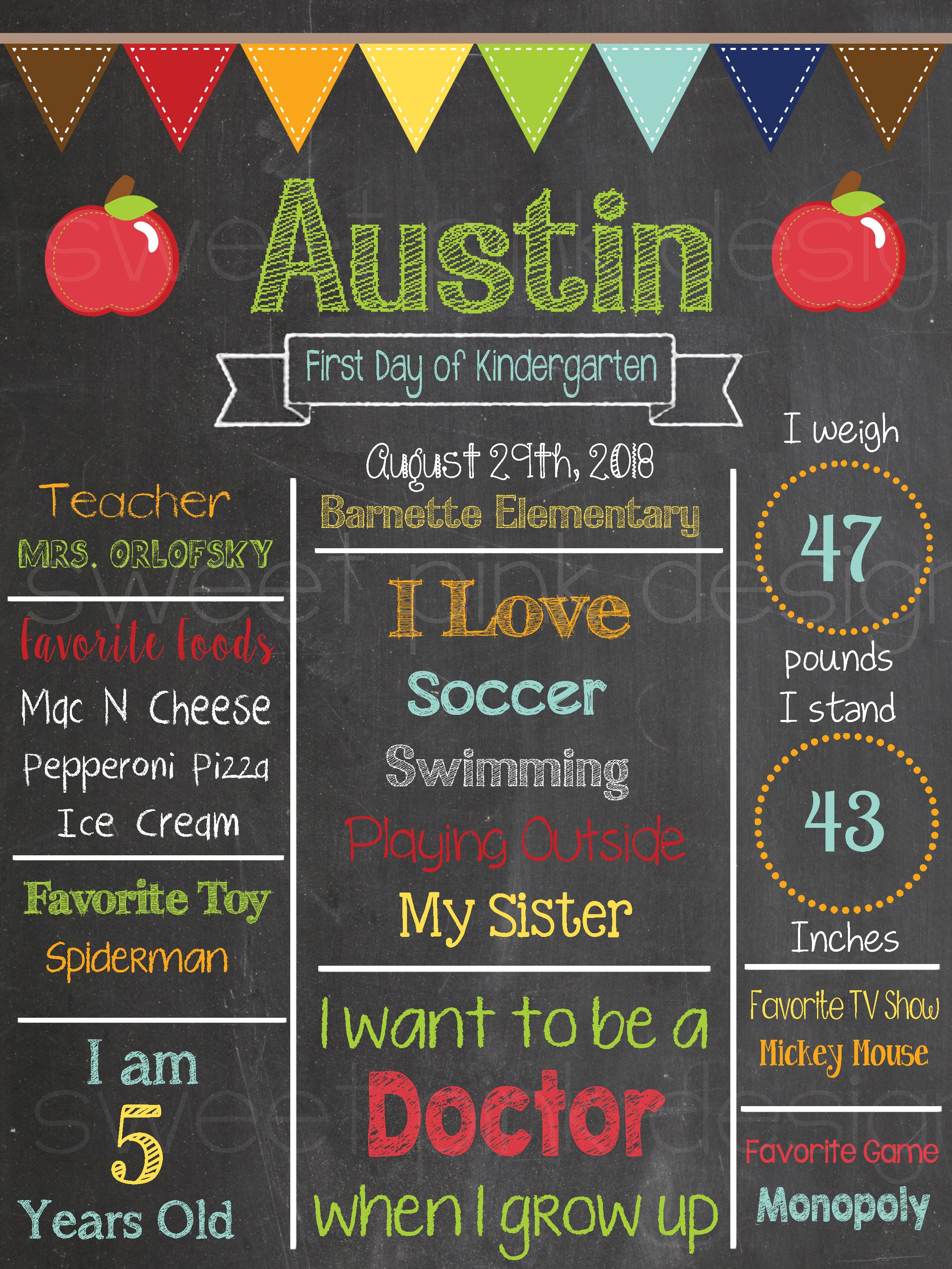 Chalkboard First Day of School Sign Apples - Etsy