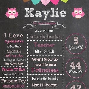 Chalkboard First Day of School Sign Pink Owl - Etsy