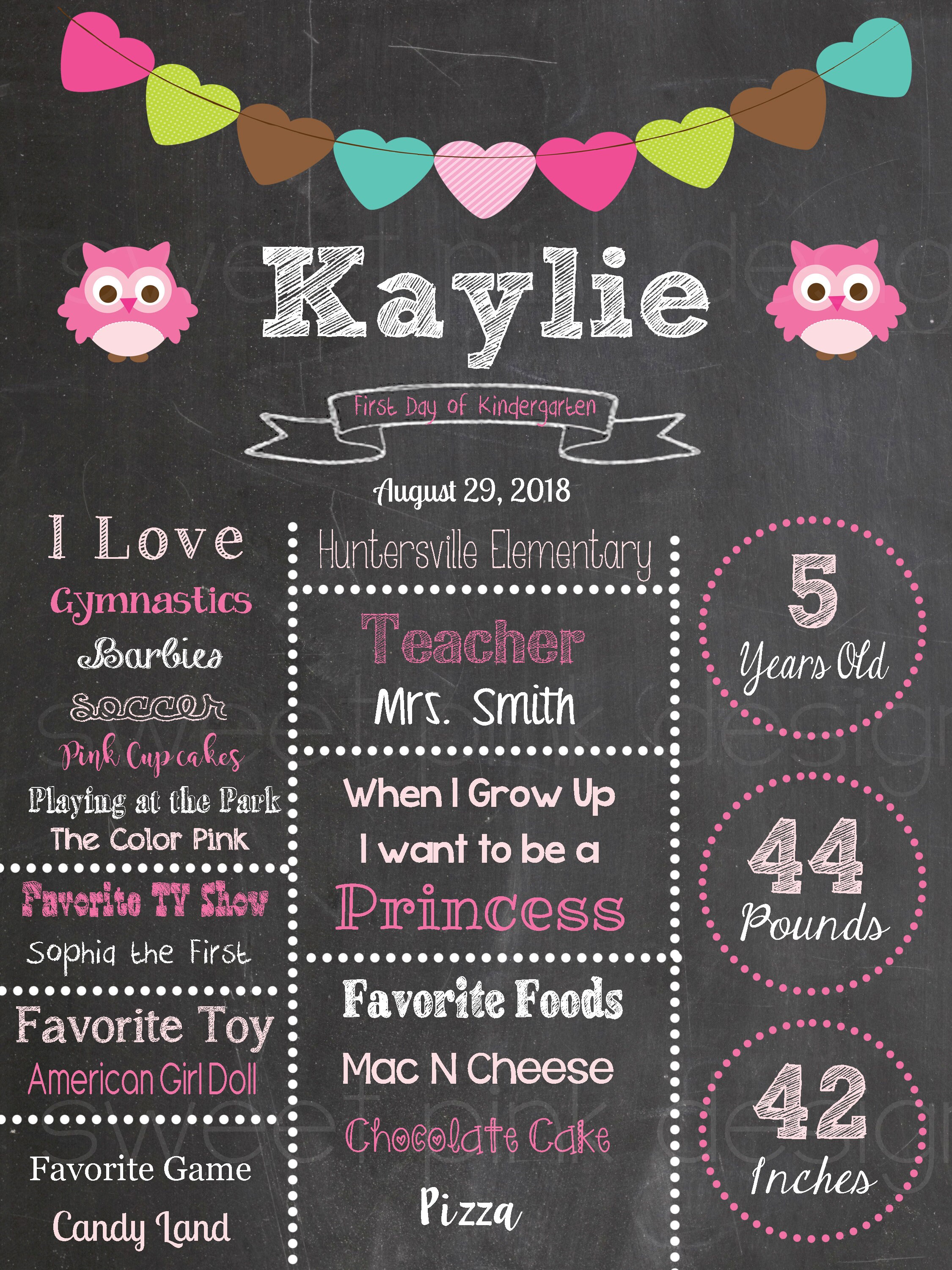 Chalkboard First Day of School Sign Pink Owl - Etsy