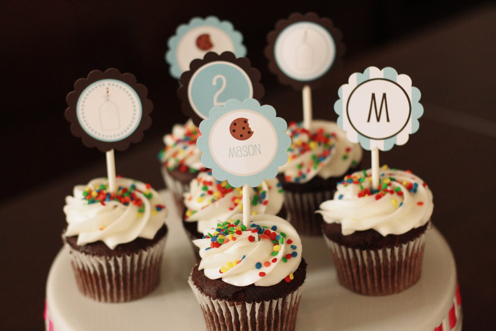 Blue Milk and Cookies- Printable Cupcake Toppers - Etsy
