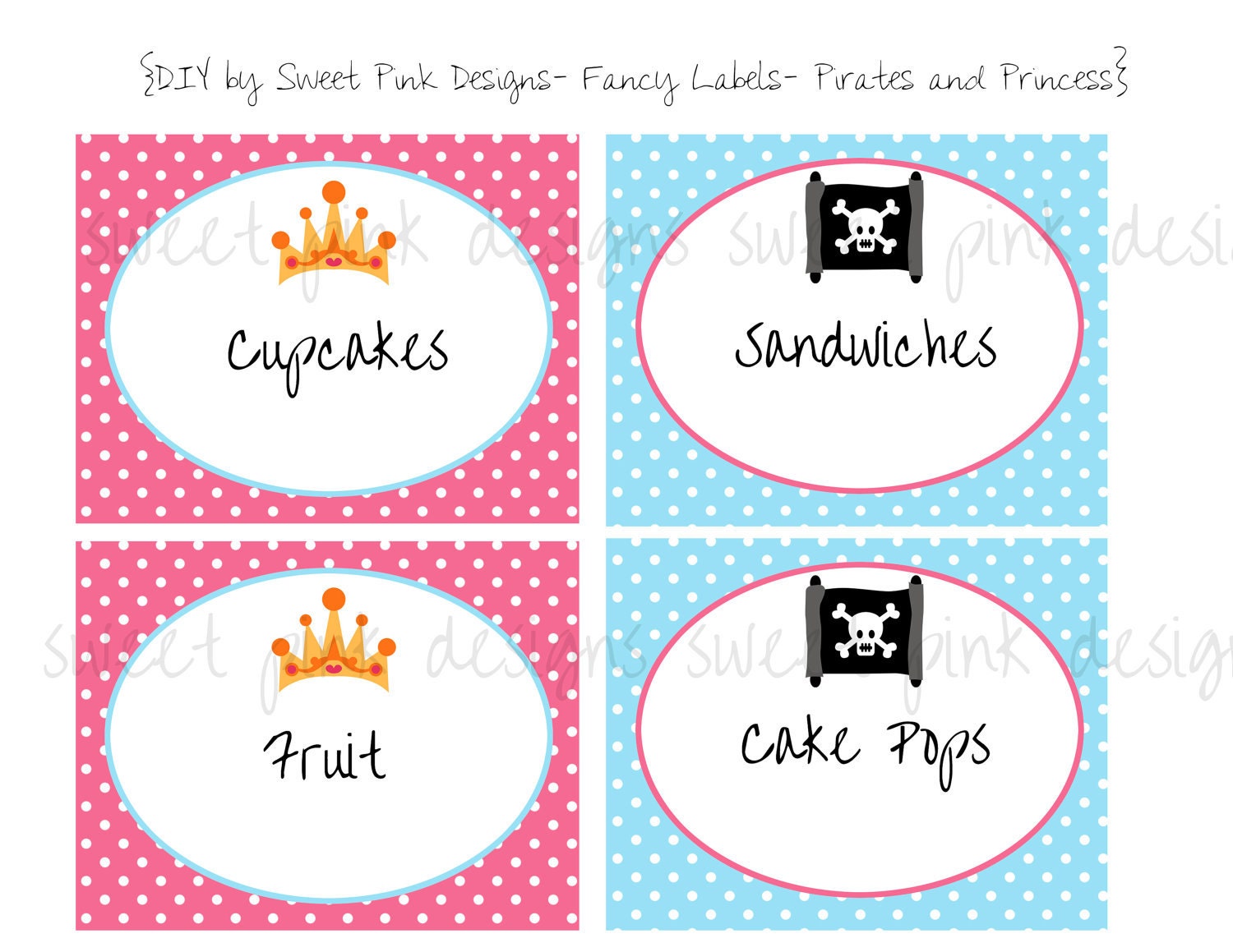 Printable Fancy Labels Pirates and Princess Party Collection | Etsy