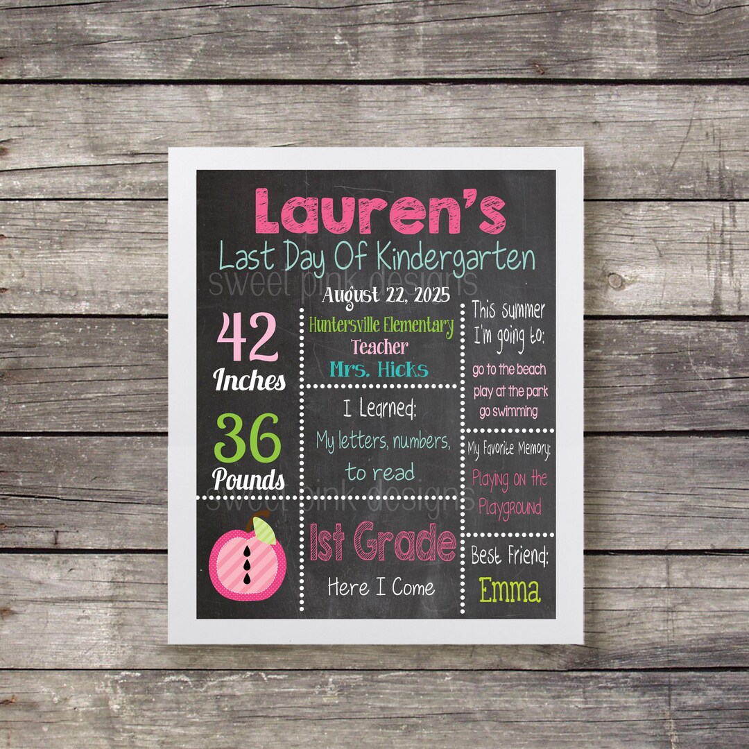 Chalkboard Last Day of School Pink Printable - Etsy