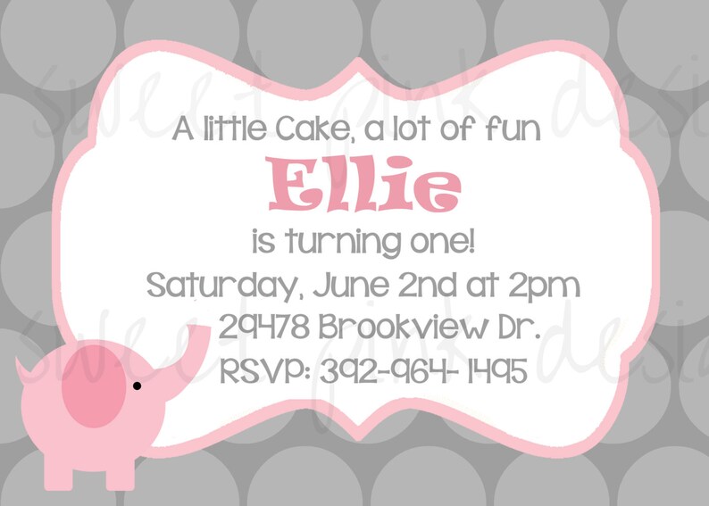Pink Elephant Birthday Invitation - Etsy