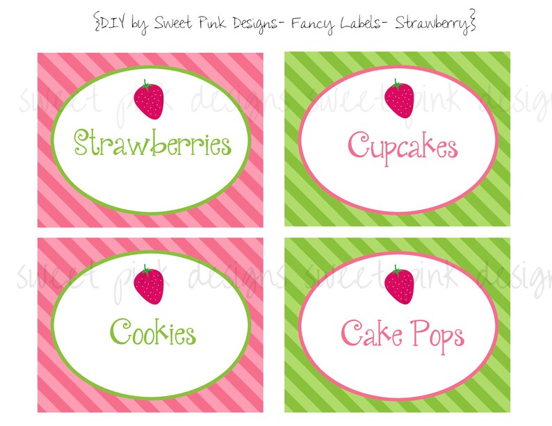 Sweet Cake Strawberry Party- Fancy Food Labels - Etsy
