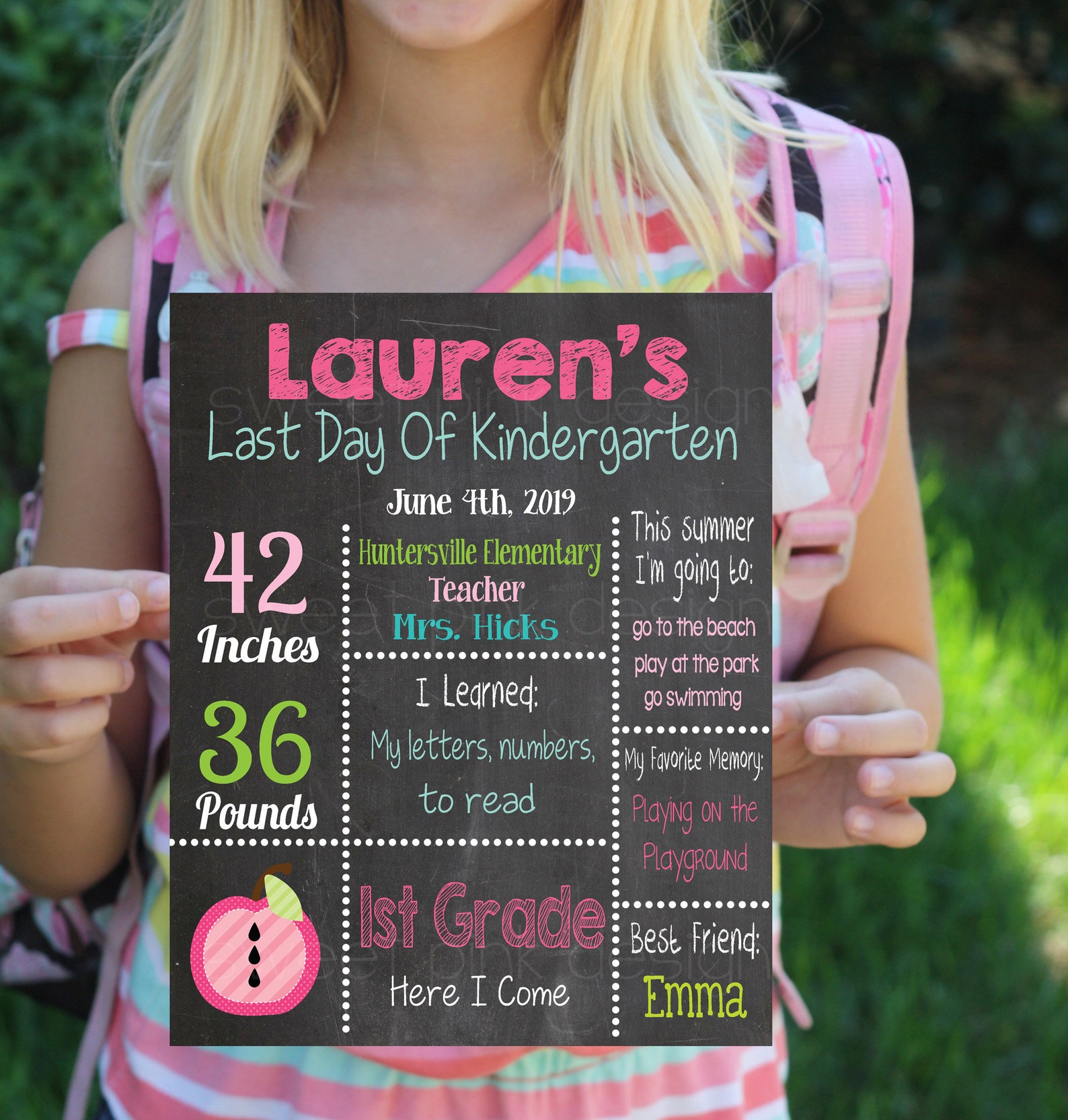 Chalkboard Last Day of School Pink Printable - Etsy