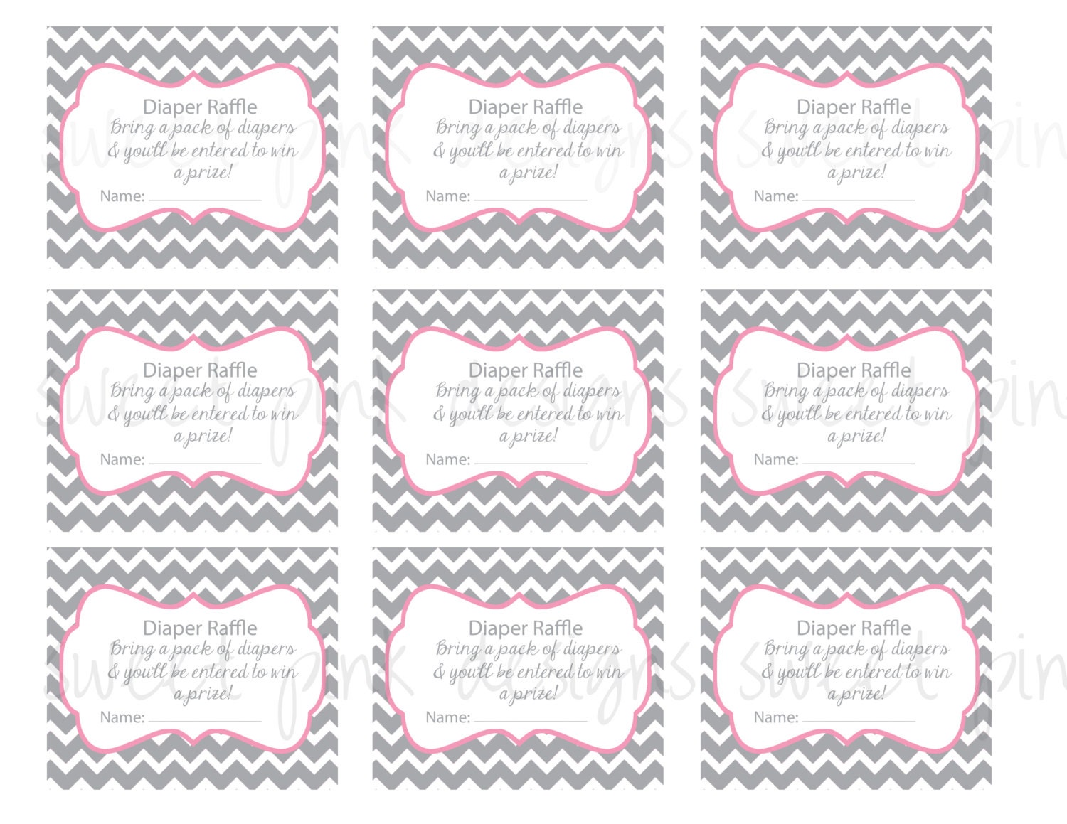 Diaper Raffle Ticket- Grey and Pink Chevron - Etsy
