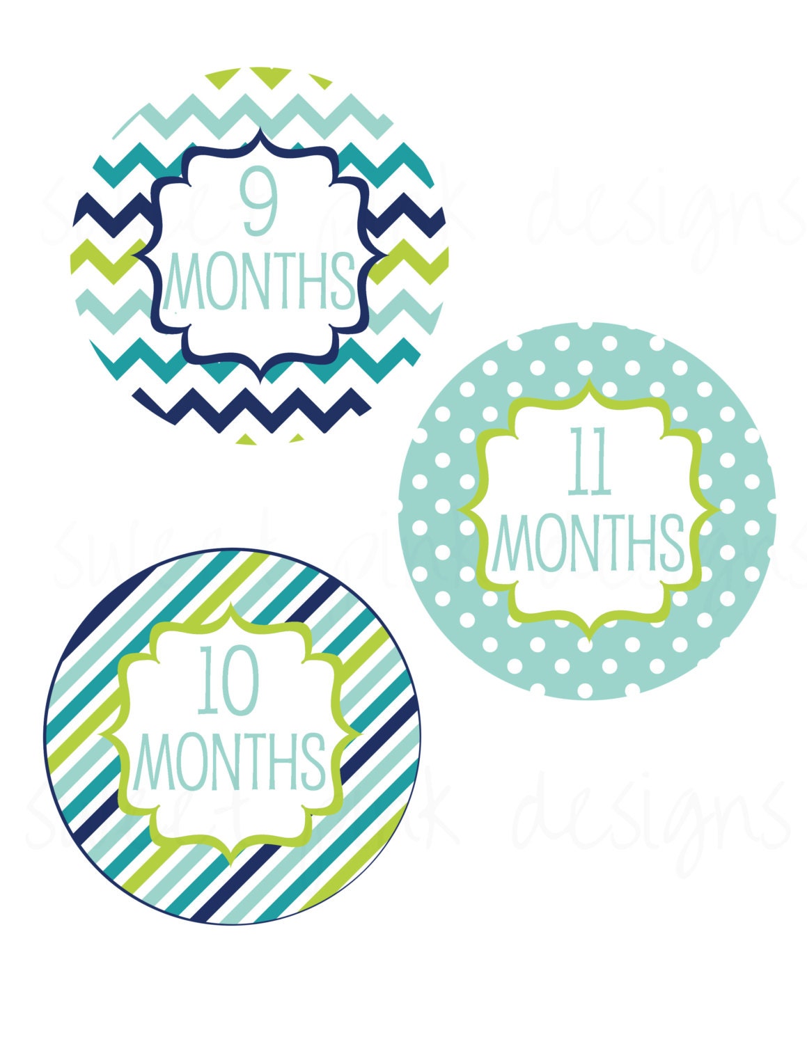 Blue and Green DIY Baby Month Stickers - Etsy