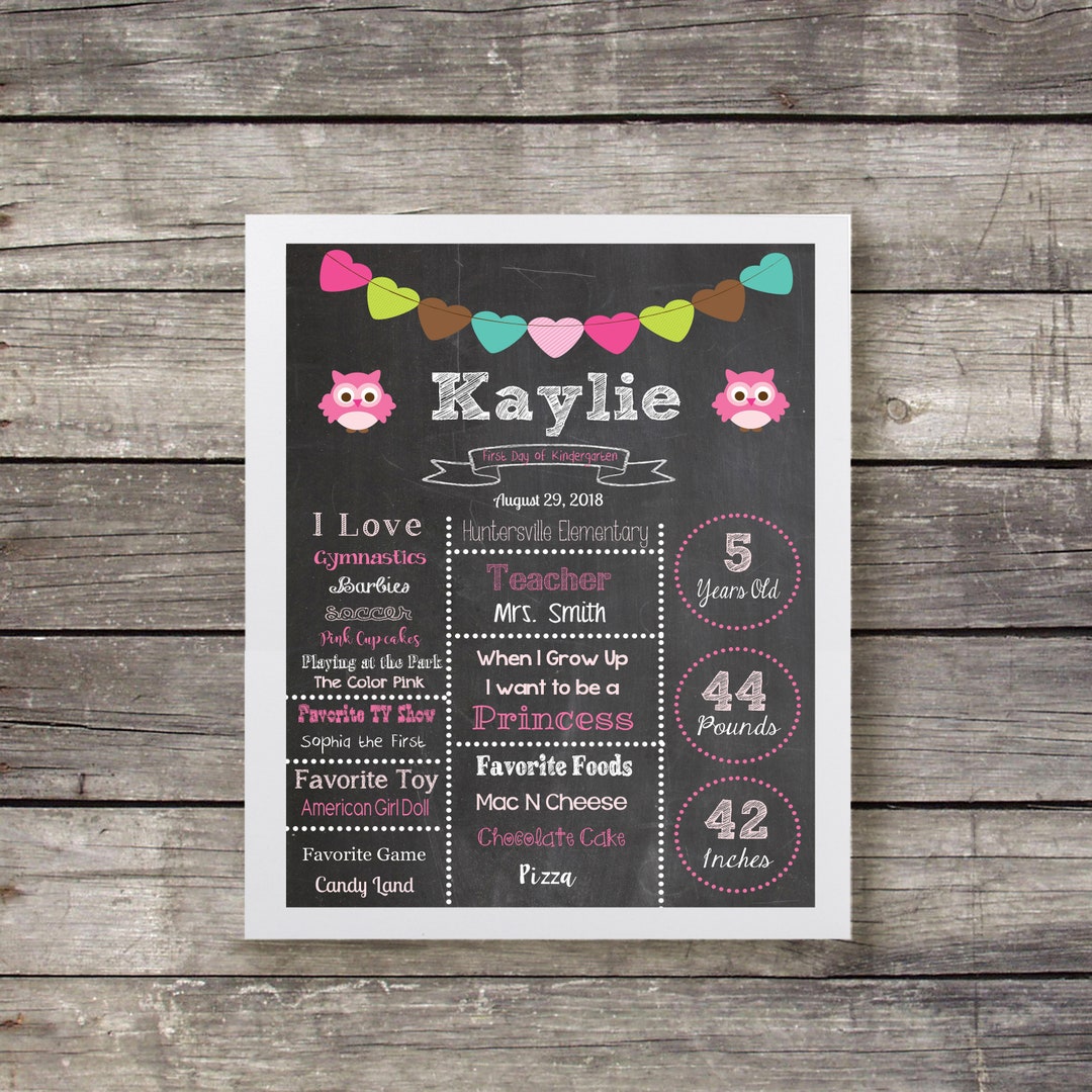 Chalkboard First Day of School Sign Pink Owl - Etsy