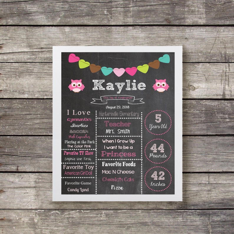 Chalkboard First Day of School Sign Pink Owl - Etsy