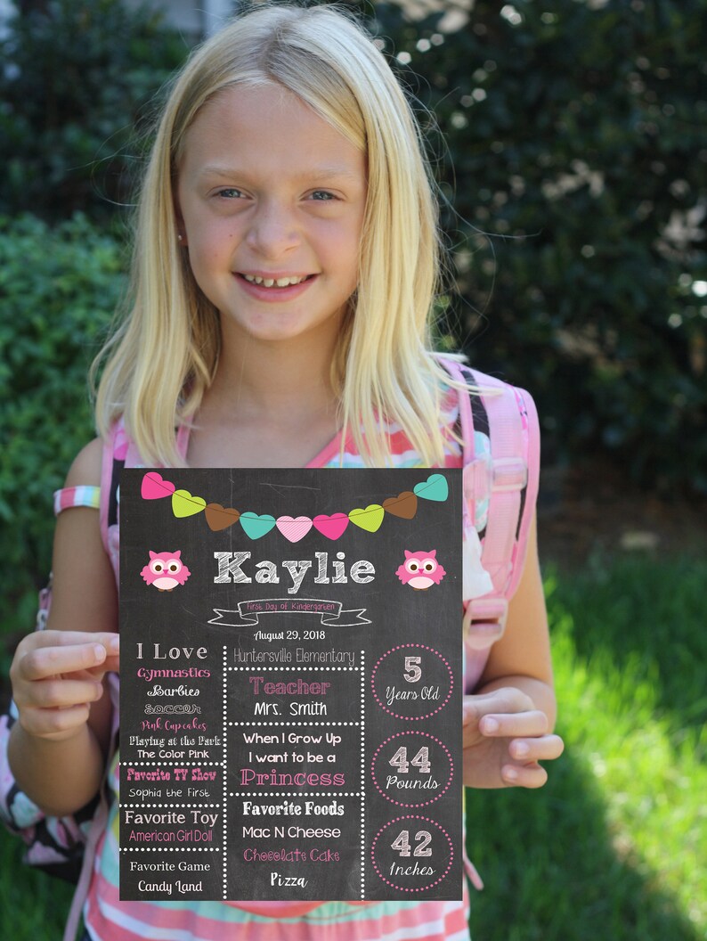 Chalkboard First Day of School Sign Pink Owl - Etsy