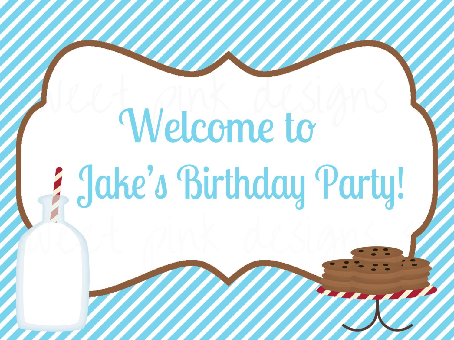 Printable Welcome Sign- Blue Milk and Cookies Collection - Etsy