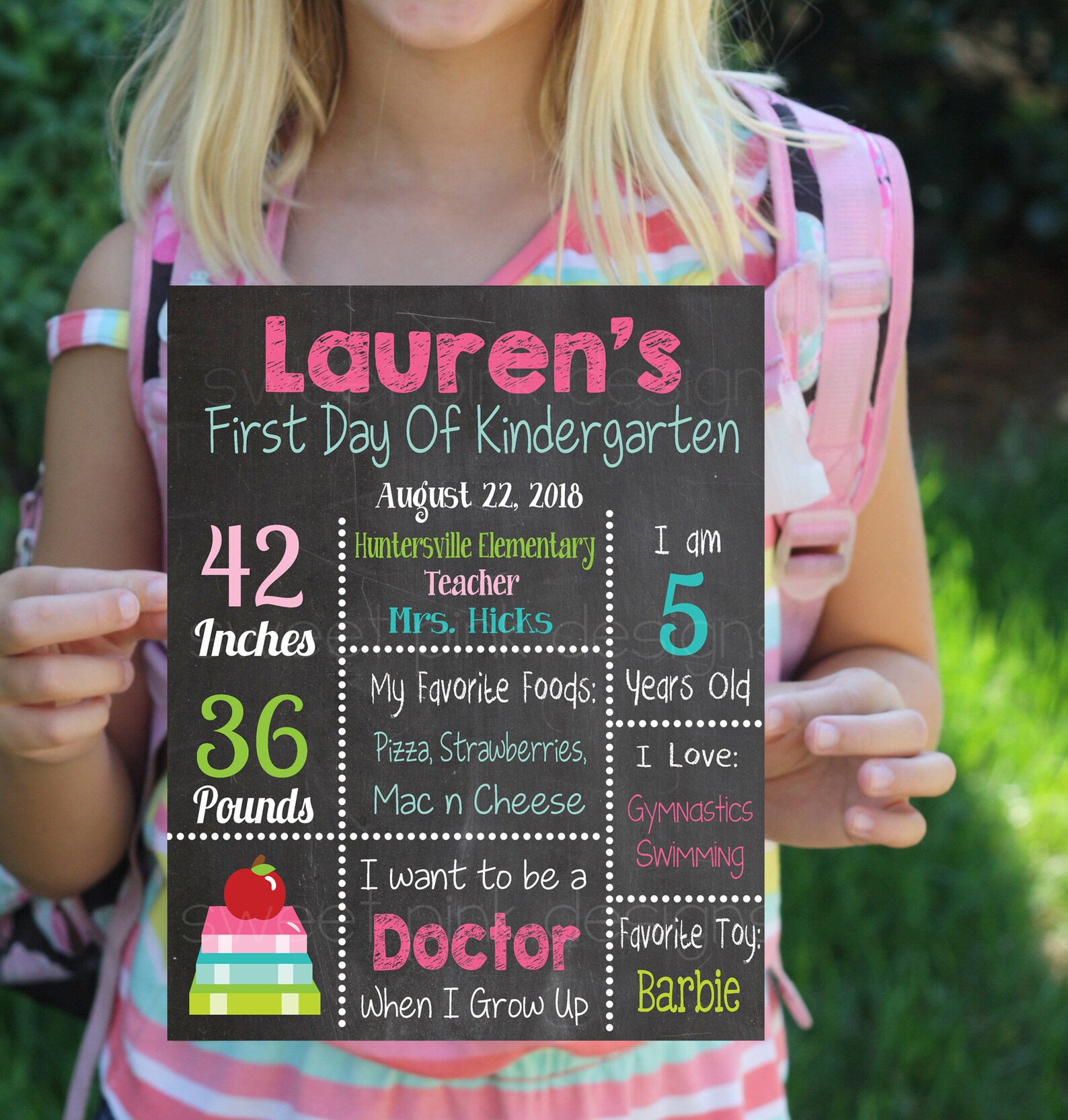 Chalkboard Pink Books School Sign - Etsy