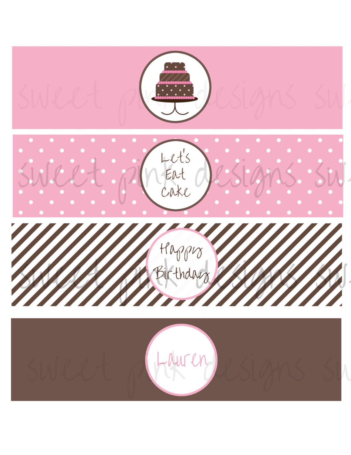 Pink Cake Party- Water Bottle Labels - Etsy