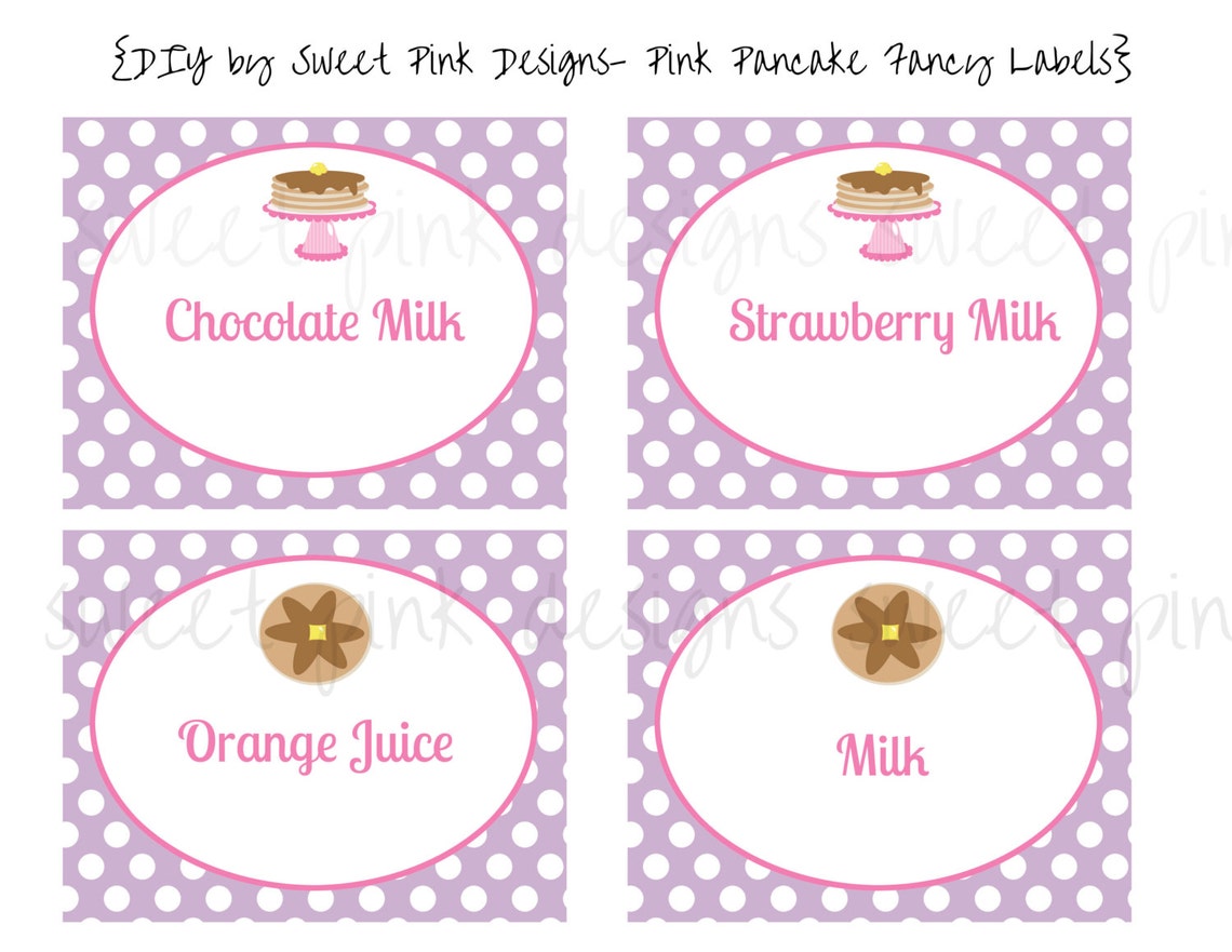 Pink Pancake- Fancy Food Labels - Etsy