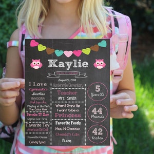 Chalkboard First Day of School Sign Pink Owl - Etsy