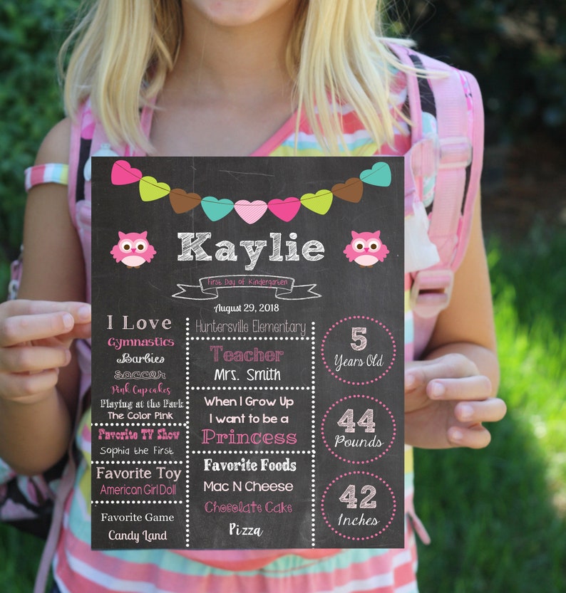 Chalkboard First Day of School Sign Pink Owl - Etsy