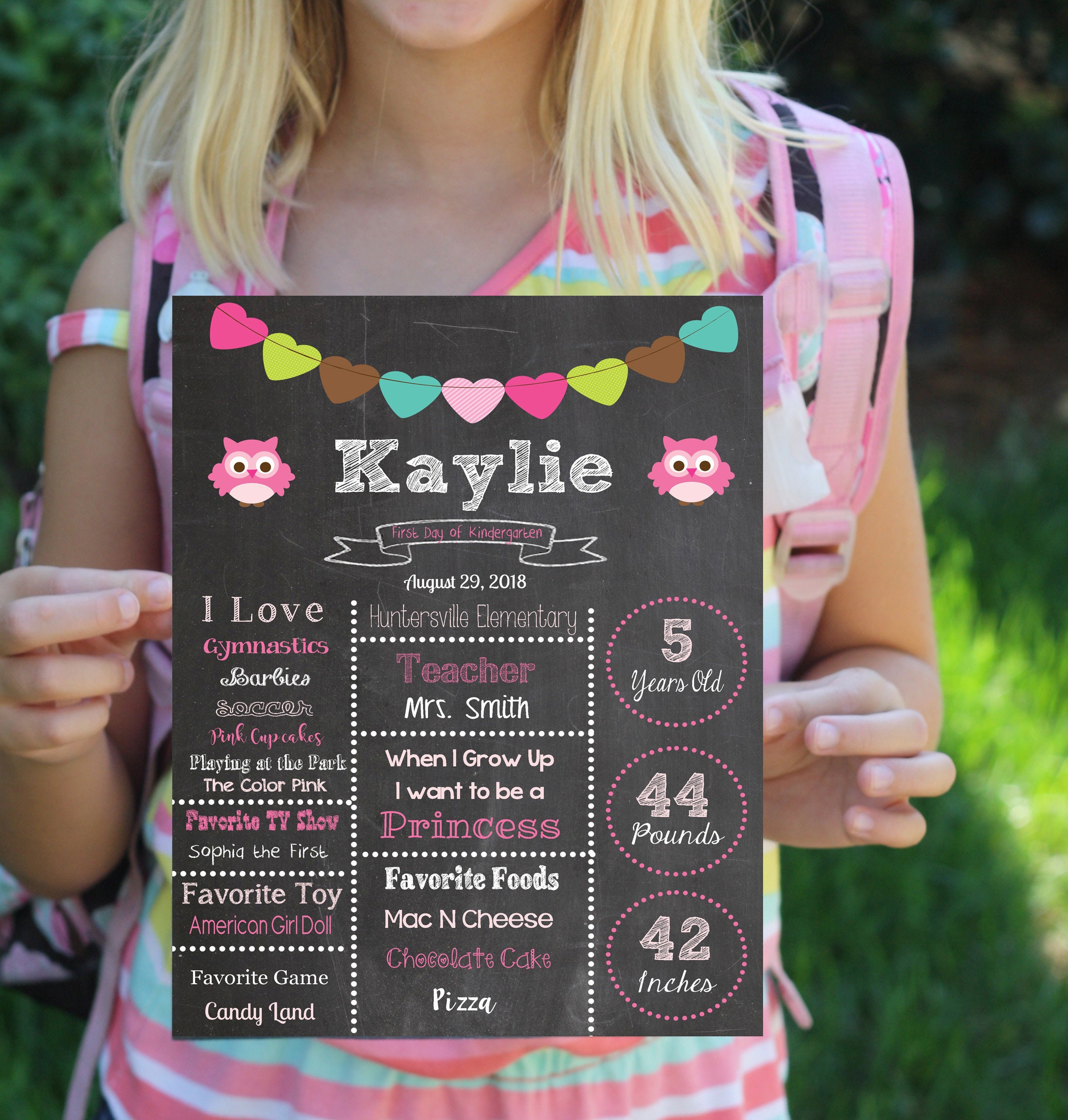 Chalkboard First Day of School Sign Pink Owl - Etsy